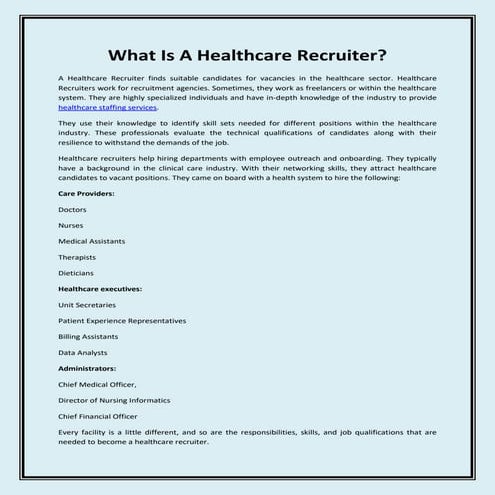 What Is A Healthcare Recruiter ?........ | PDF