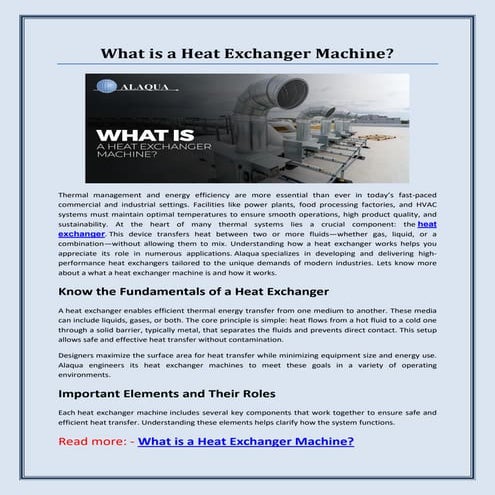 What is a Heat Exchanger Machine? - Alaqua Inc | PDF