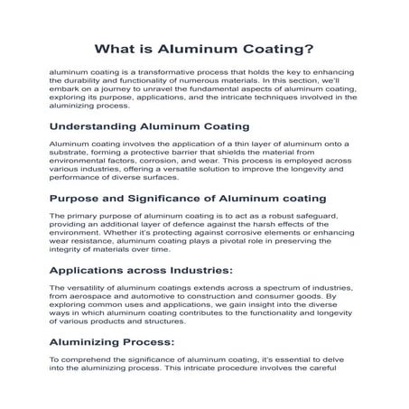 What is the Process of Aluminum Coating? | PDF | Business and Finance