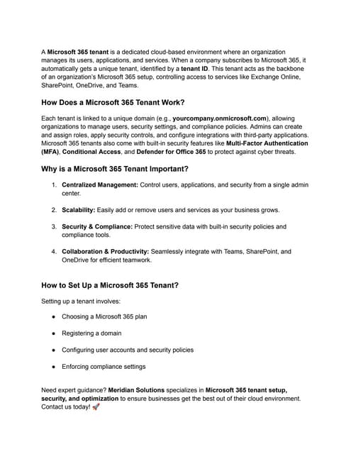 What Is a Microsoft 365 Tenant and Why Does It Matter? | PDF