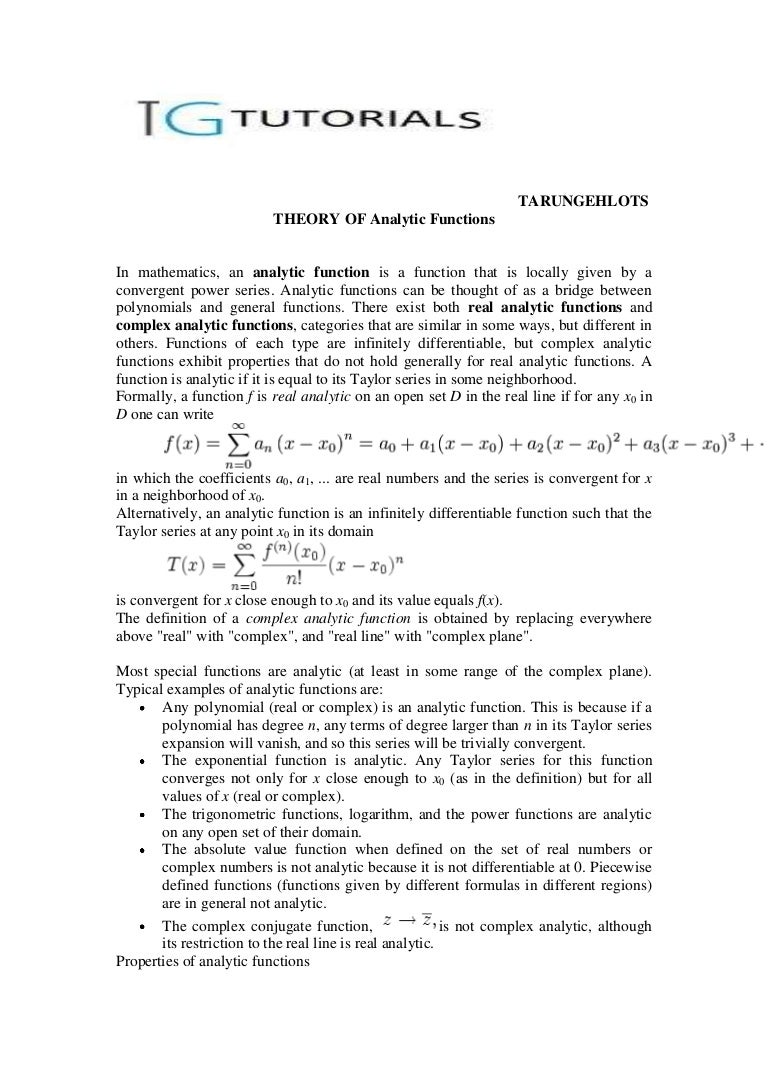 What Is Analytic Functions