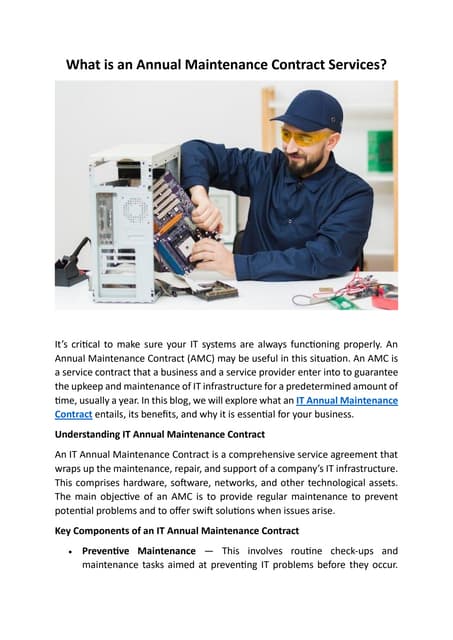 Benefits of IT Annual Maintenance Contracts for Businesses | PPT