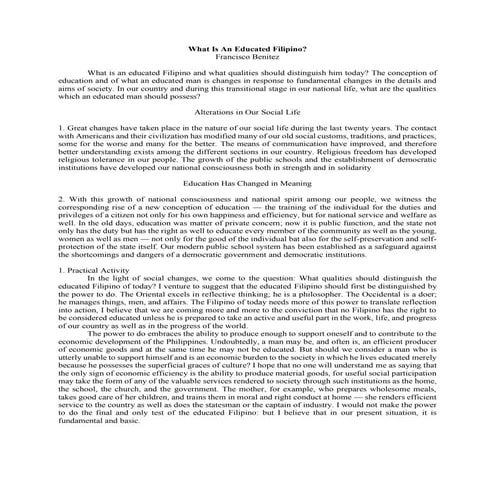 What is An Educated Filipino by Francisco Benitez | PDF