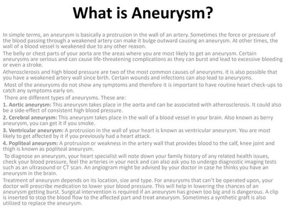 Aneurysm: Types, causes & treatment | PPT
