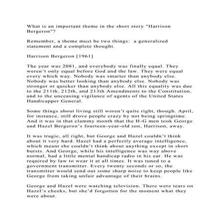 What is an important theme in the short story Harrison Bergeron | DOCX ...