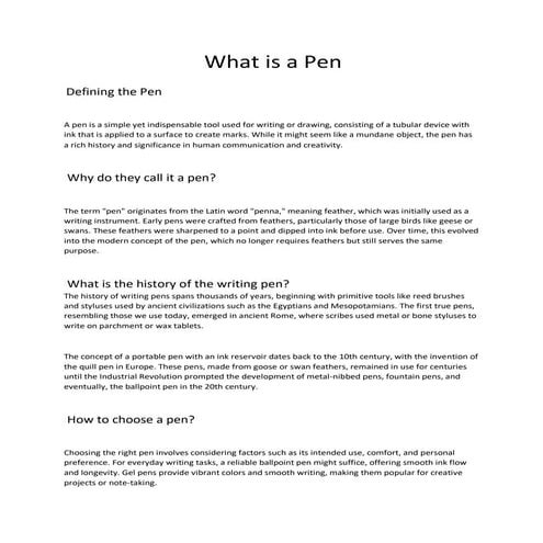 What is a Pen? Stationary included writing ink pen and ballpoint | PDF