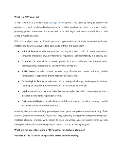 What is pest analysis definition and meaning | PDF | Economy | Business ...