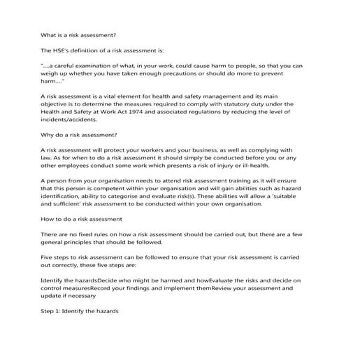 Presentation risk assessment training | PPTX
