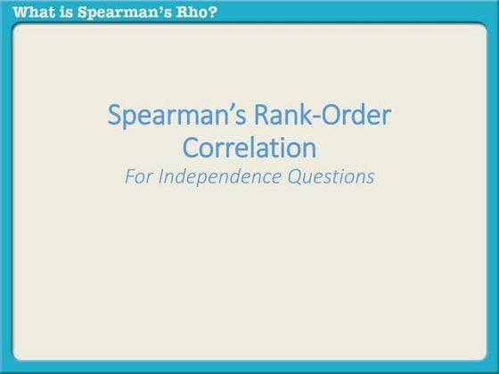 Spearman’s Rank Correlation Coefficient | PPT