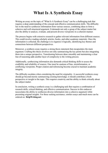 Synthesis Essay Prompt. University of New Orleans | PDF