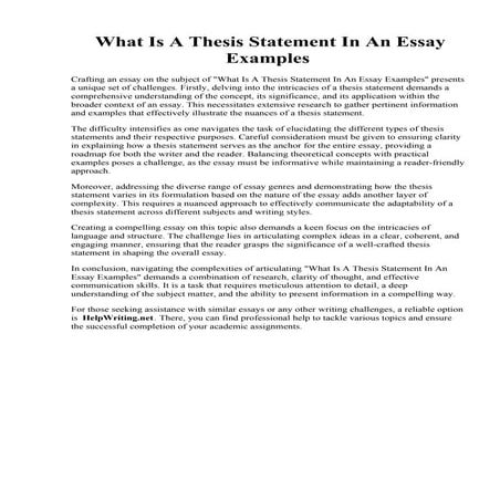What Is A Thesis Statement In An Essay Examples | PDF