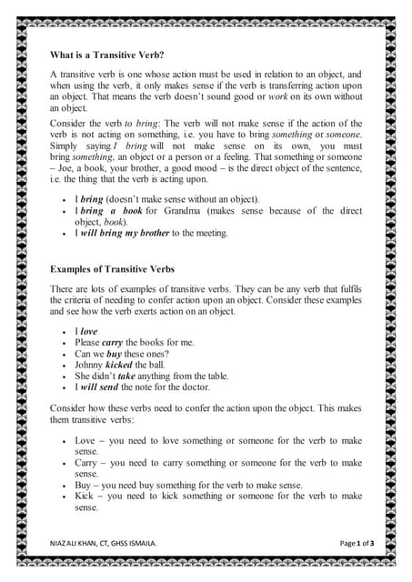 Transitive and intransitive verbs | PPTX