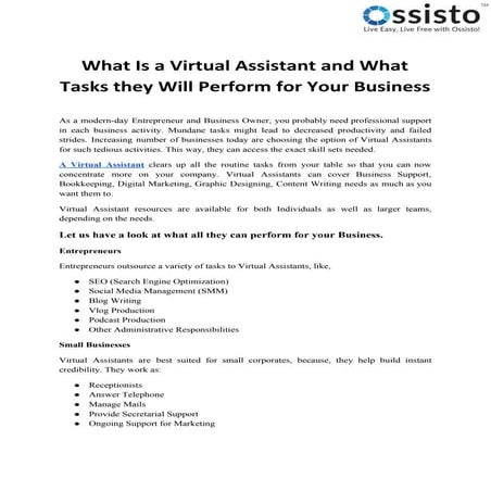what is a virtual assistant and what does a virtual assistant do? | PDF