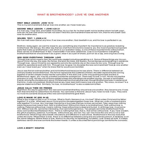 What is brotherhood? love ye one another | PDF