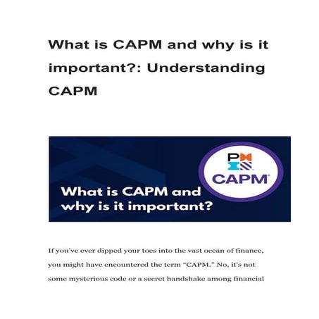 What is CAPM and why is it important__ Understanding CAPM.pdf | Stocks ...