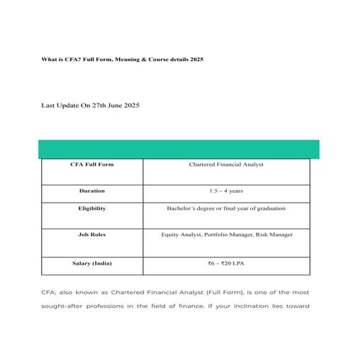 CFA training Methodology at FinTree | PDF