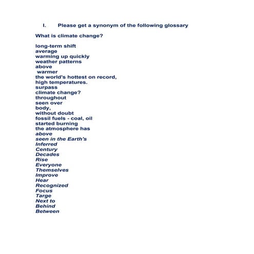 What is climate change vocabulary and pre | DOCX