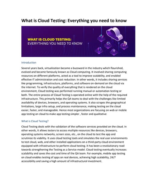 Mastering Cloud Testing: Strategies for High-Performance Software | PDF