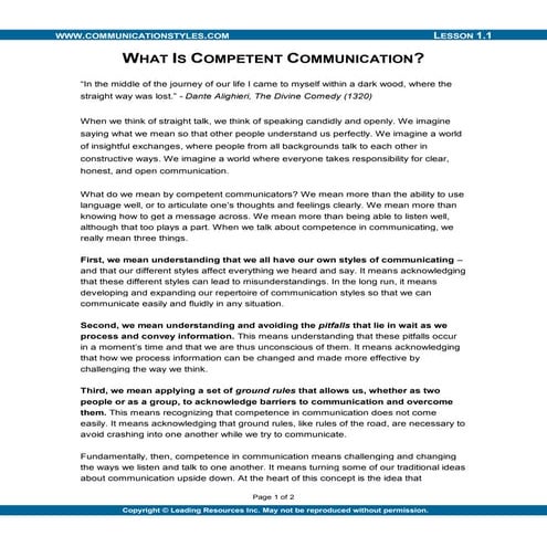 What is Competent Communication? | PDF | Resume Writing and Advice ...
