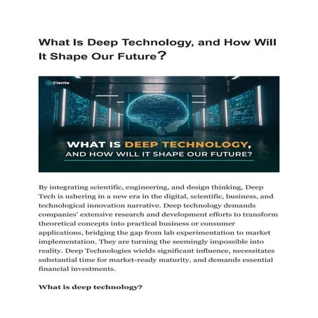 What Is Deep Technology, and How Will It Shape Our Future? | PDF