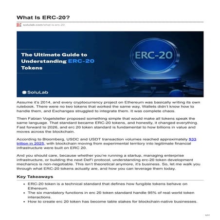 Exploring the ERC20 Token Standard for Ethereum Blockchain | PPTX