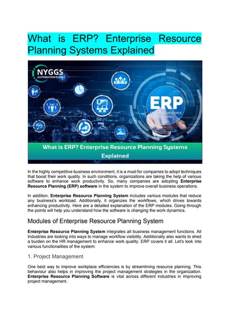 Enterprise Resource Planning in India - NYGGS | PDF