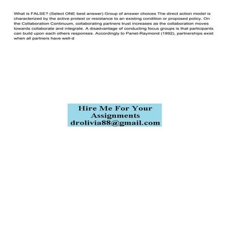 What is FALSE Select ONE best answer Group of answer choi.pdf