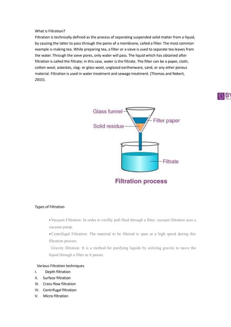 FILTRATION AND ITS TYPES methods of filtration | PDF | Chemistry | Science