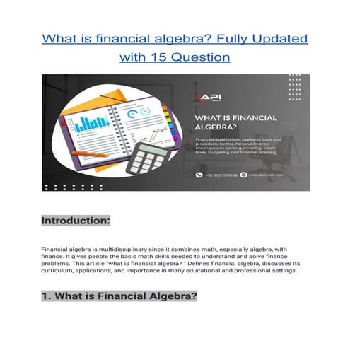 What is financial algebra? Fully Updated with 15 Question | PDF