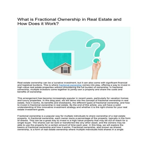 What is Fractional Ownership in Real Estate and How Does it Work | PDF
