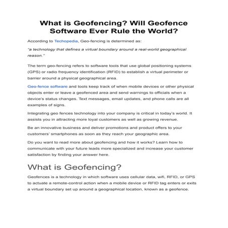 What is geofencing? Will geofence software ever rule the world? | PDF | Technology & Computing
