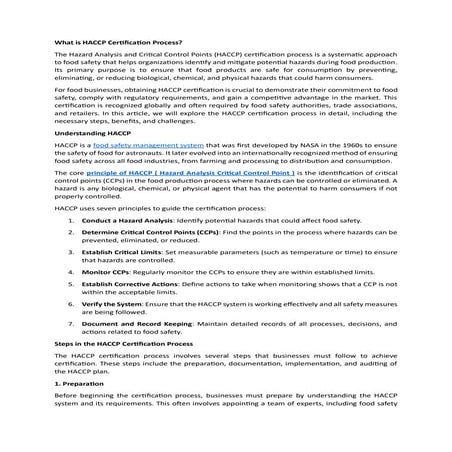 What is HACCP Certification Process. Explain | PDF