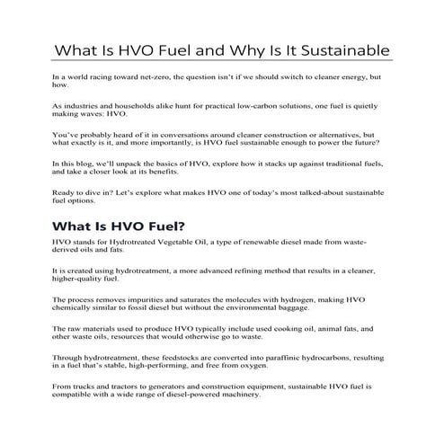 What Is HVO Fuel and Why Is It Sustainable.pdf