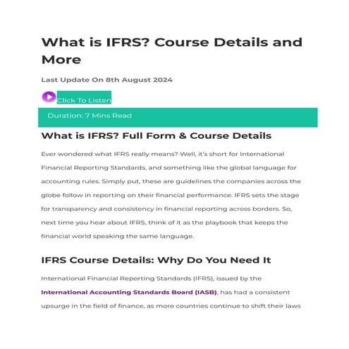 IFRS Course: Eligibility, Syllabus, Skills & Scope | Zell | PDF