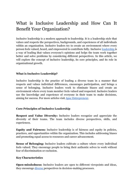 What is Inclusive Leadership and Why its Important in Business | PDF