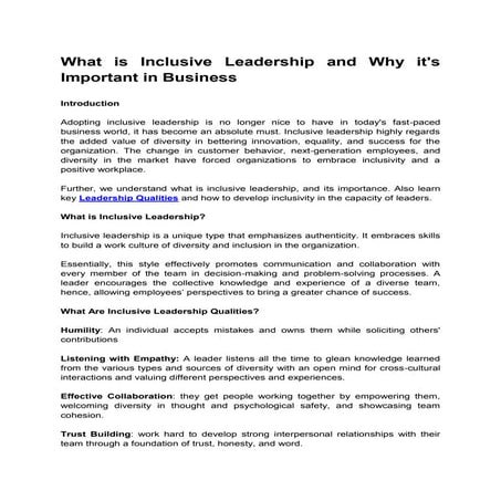 What is Inclusive Leadership and Why its Important in Business | PDF