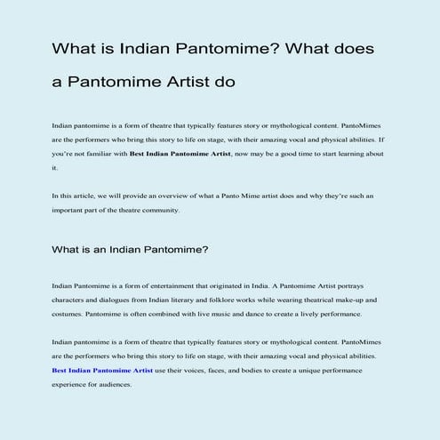 What is Indian Pantomime_ What does a Pantomime Artist do.pdf | Theater ...