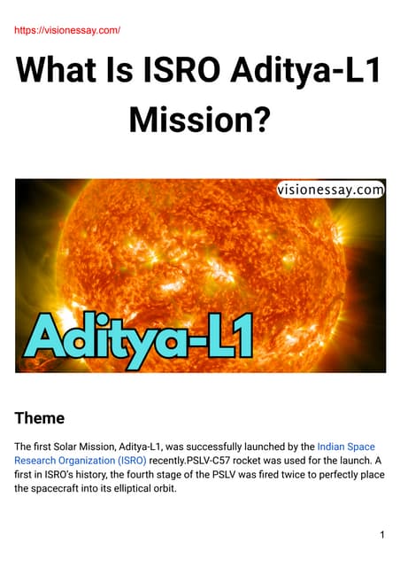 India's Aditya-L1 Solar Mission Successfully Launched: A New Dawn in Solar Exploration | PDF
