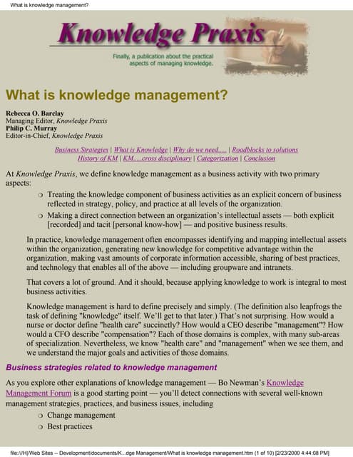 What is knowledge management? | PDF