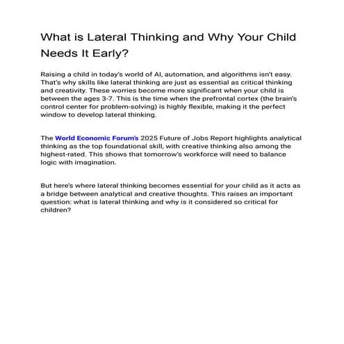 Why Lateral Thinking Matters for Your Child’s Future | PDF