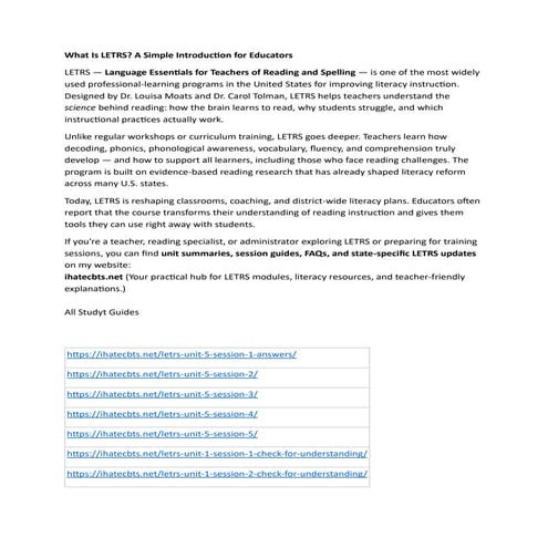 LETRS Overview for Teachers: Reading Science Essentials | PDF