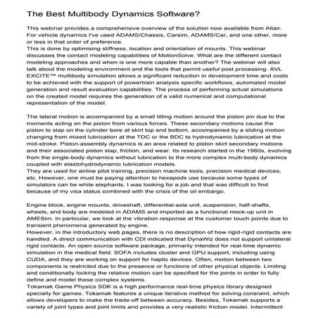 The Best Multibody Dynamics Software? | PDF | Physics | Science