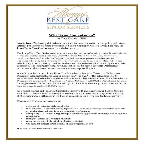 What is ombudsman | PDF | Eldercare | Family and Relationships