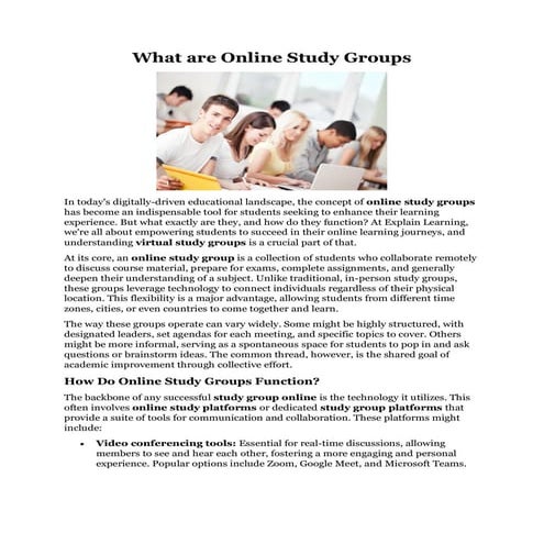 What are Online Study Groups – Explain Learning | PDF