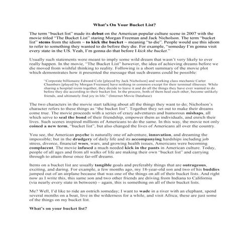 What is on your bucket list | DOCX