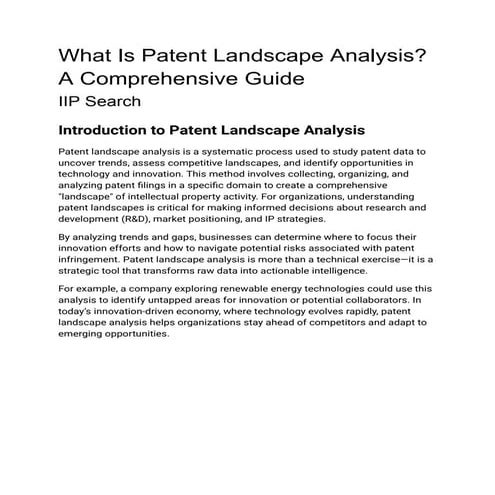 What Is Patent Landscape Analysis? A Comprehensive Guide | IIP Search | PDF