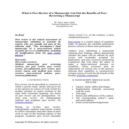 What is peer review of a manuscript. benefits of peer-reviewing a ...