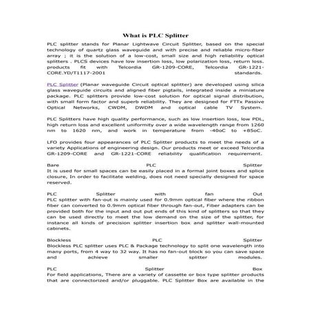 FBT Splitter VS. PLC Splitter | PDF