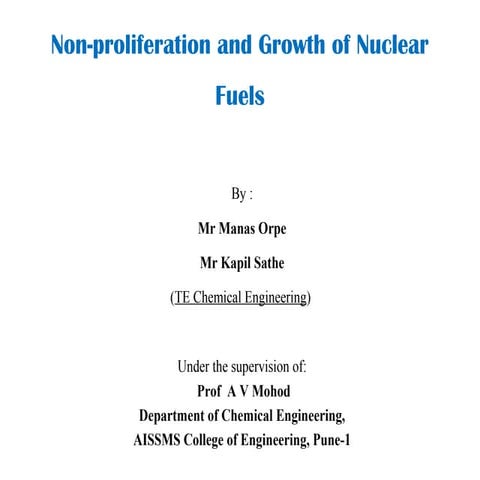 Non-proliferation and Growth of Nuclear Fuels | PPT