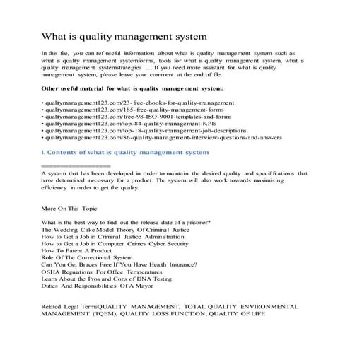What is quality management system | PDF